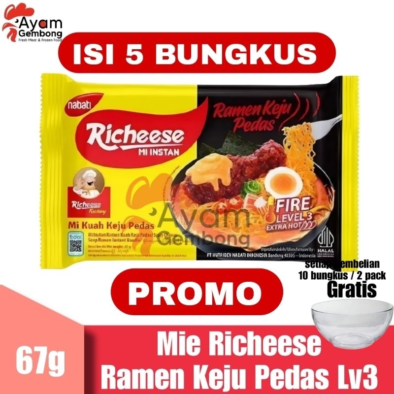 Jual PROMO 5 BUNGKUS Richeese Mi Instan Ramen Keju Level 3 67gr ...