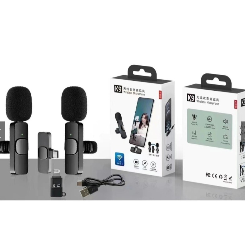 Jual MICROPHONE WIRELESS CLIP ON VLOG K9 + 2 MIC PORTABLE (JAYA ACC ...