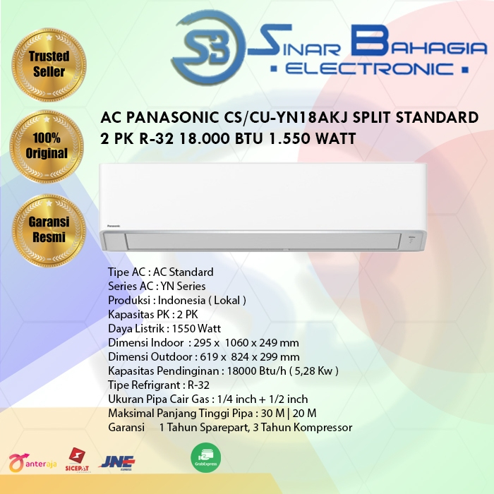 Jual AC PANASONIC CS/CU-YN18AKJ SPLIT STANDARD 2 PK R-32 18.000 BTU 1.550 Watt (NEW)(KHUSUS ...