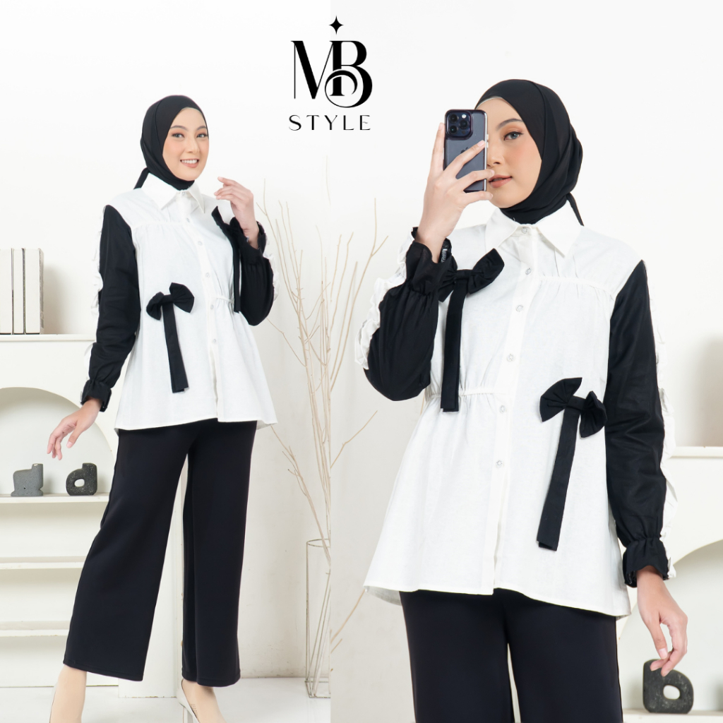 Jual MIB Ribbon Shirt - Kemeja Panjang Linen Model Pita - Atasan Blouse ...