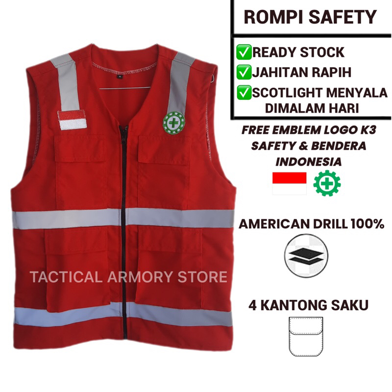 Jual Rompi vest safety first/rompi k3/ lapangan proyek Bahan American ...