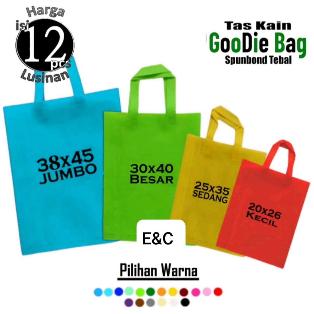 Jual 12 pcs-Tas Goodie Bag Tote Handle Spunbond (ultah / lebaran ...