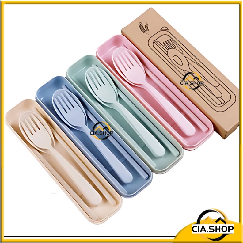 Jual Sendok Set Garpu Sumpit Sendok Set Portable Bahan Jerami + Kotak ...