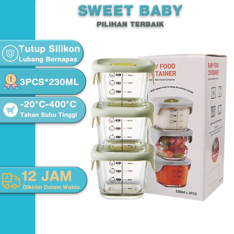 Jual Sweetbaby Wadah Mpasi Kaca 230ML Tempat Mpasi Kaca isi 3 Oven ...