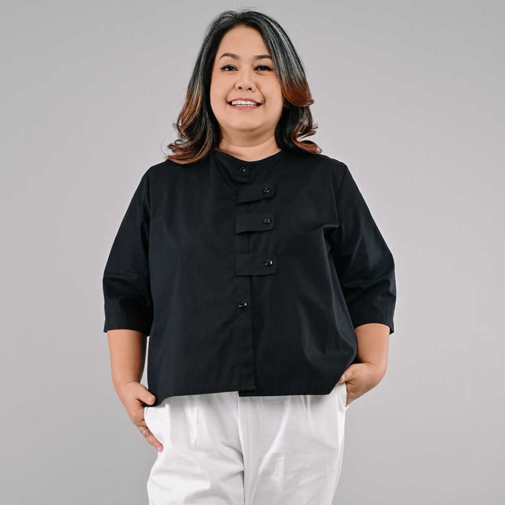 Jual Rambla - Liels Baju Lengan Pendek Wanita Blouse Button Pannel ...