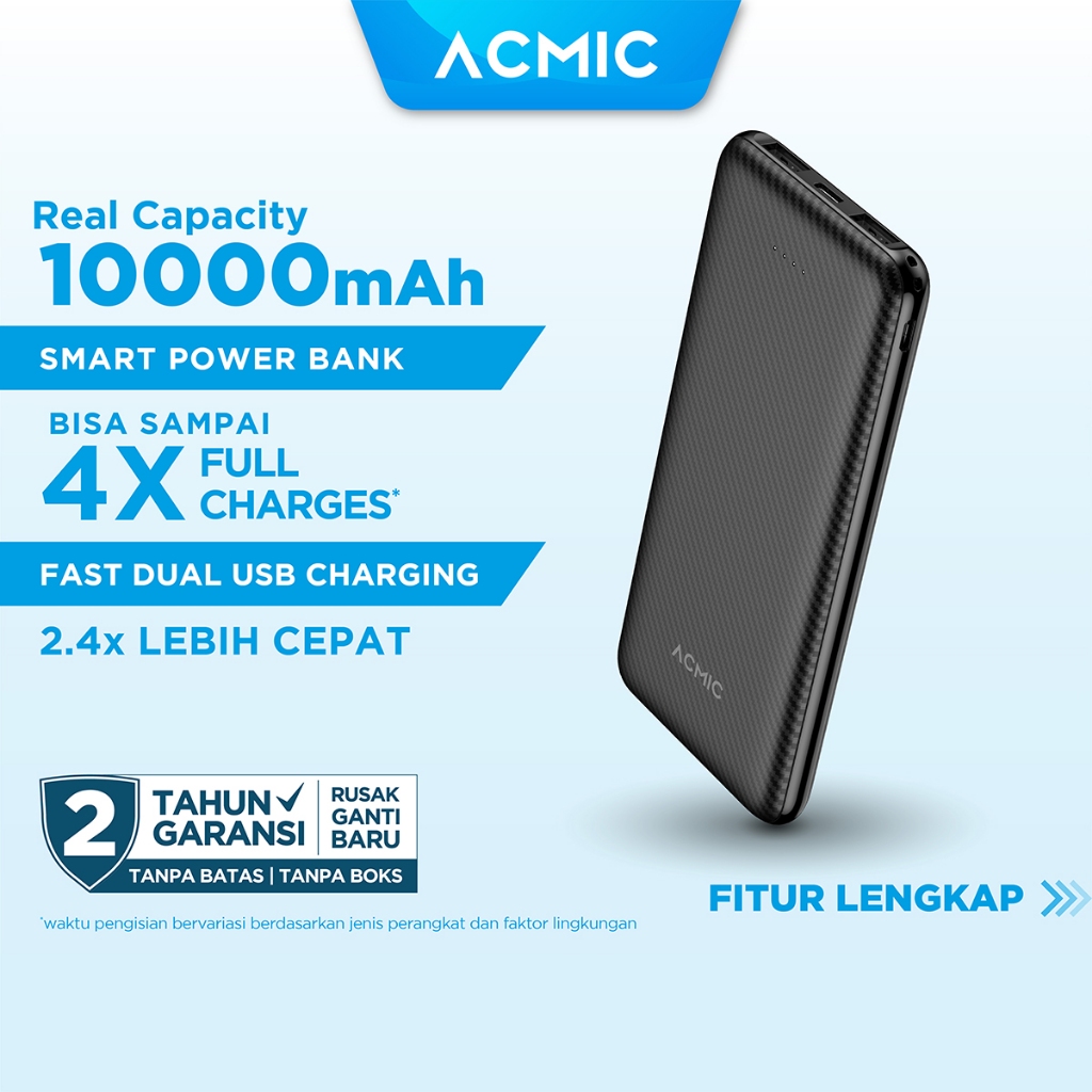 Jual ACMIC C10e 10000mAh Slim PowerBank 12W Type C Fast Dual USB Charge | Shopee Indonesia