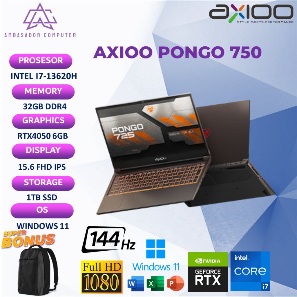 Jual Axioo Pongo 750 I7 13620H RTX4050 6GB 32GB 1TB SSD Windows 11 15 ...