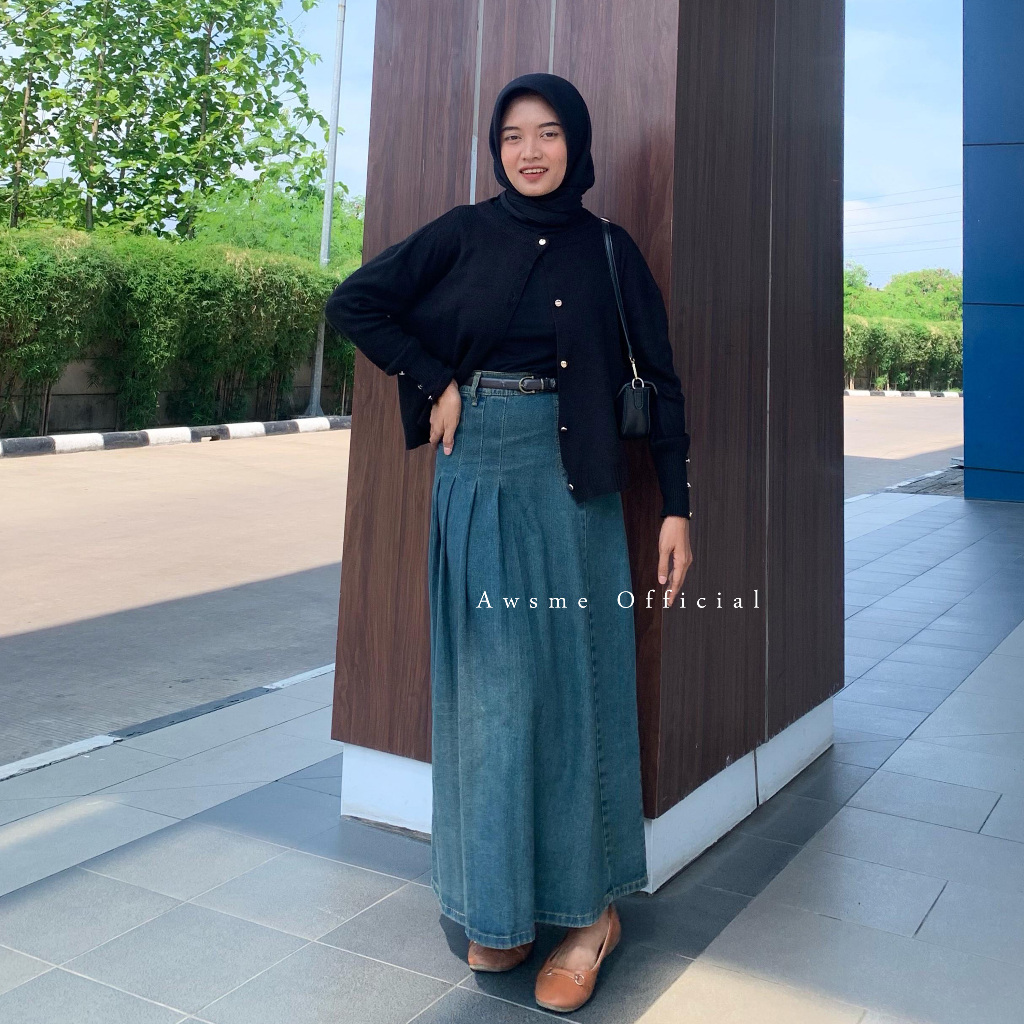 Jual Awsme - Rok Jeans Rample Bio Stone Hijab Friendly | Shopee Indonesia