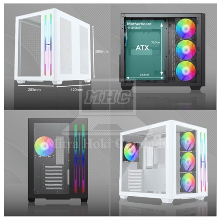 Jual CASING PC CASING KOMPUTER GAMING ENLIGHT Z4 WHITE 3 FAN RGB PC ...