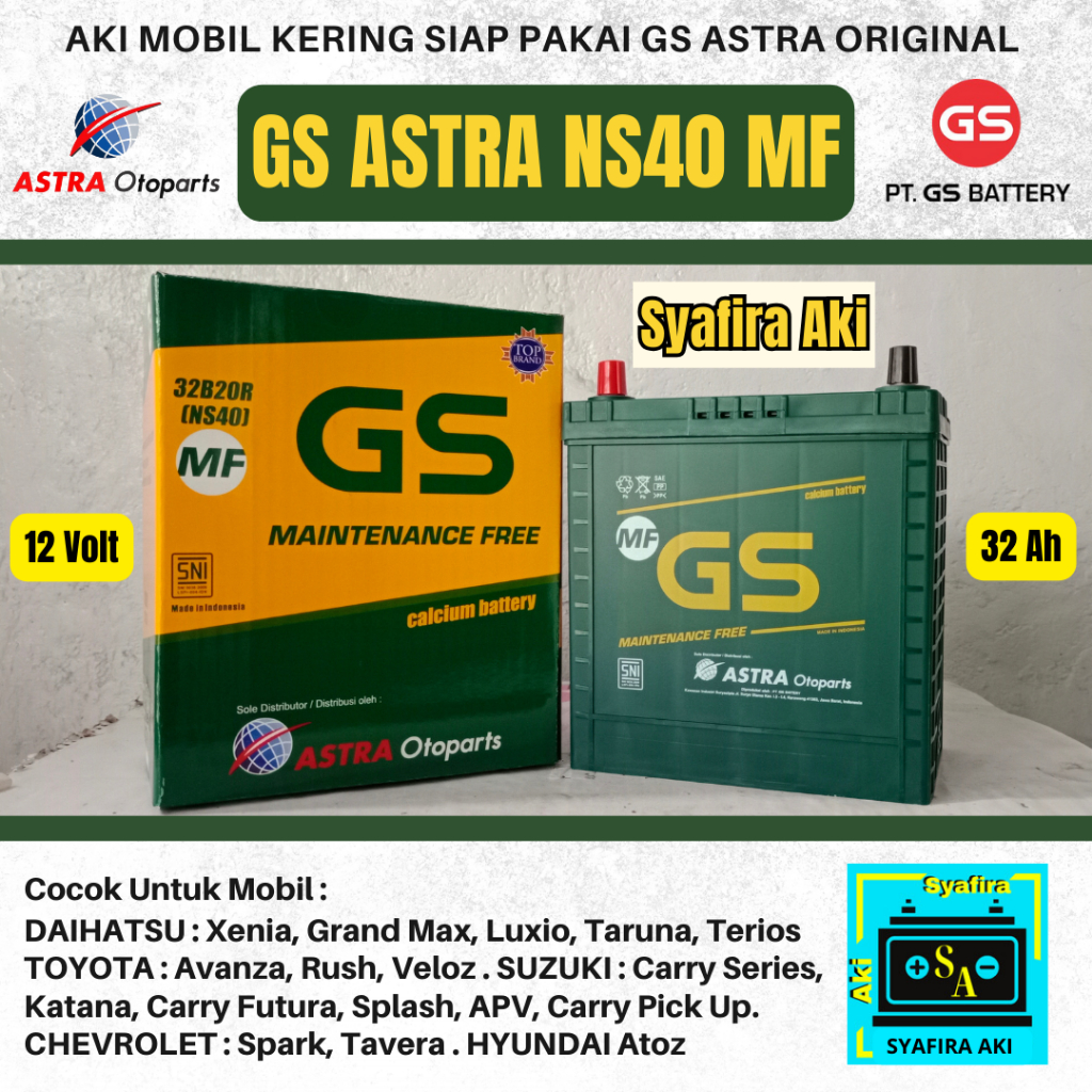 Jual AKI MOBIL GRAND MAX,CARRY,AVANZA TERIOS GS ASTRA MF NS40 32 AMPER | Shopee Indonesia