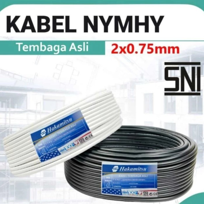 Jual Kabel listrik SNI 2X075 hakamitsu kabel nyy nym hyo 2x0,75 2075 KBL SERABUR SNI TEMBAGA ...