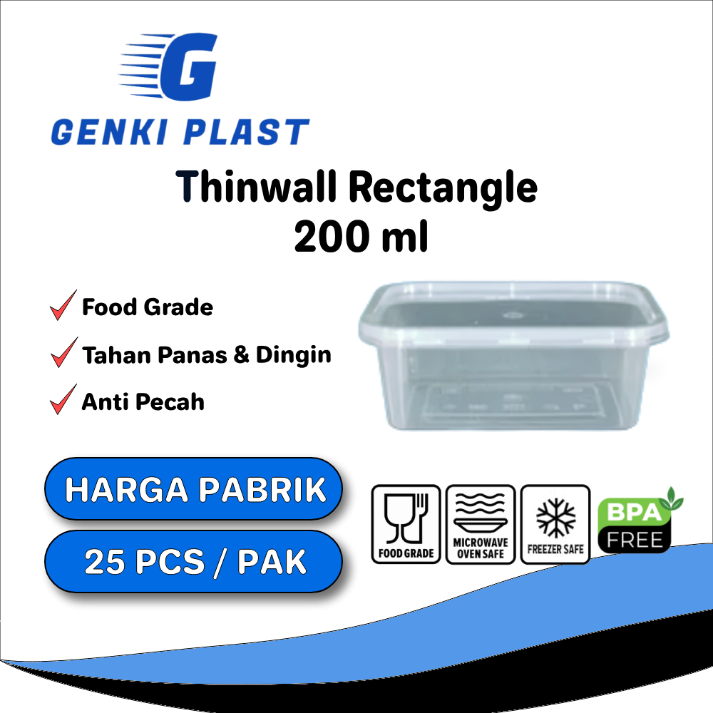 Jual Kotak Makan Plastik Thinwall 200 ml / Food Container Rectangle 200ML (25 PCS) | Shopee ...