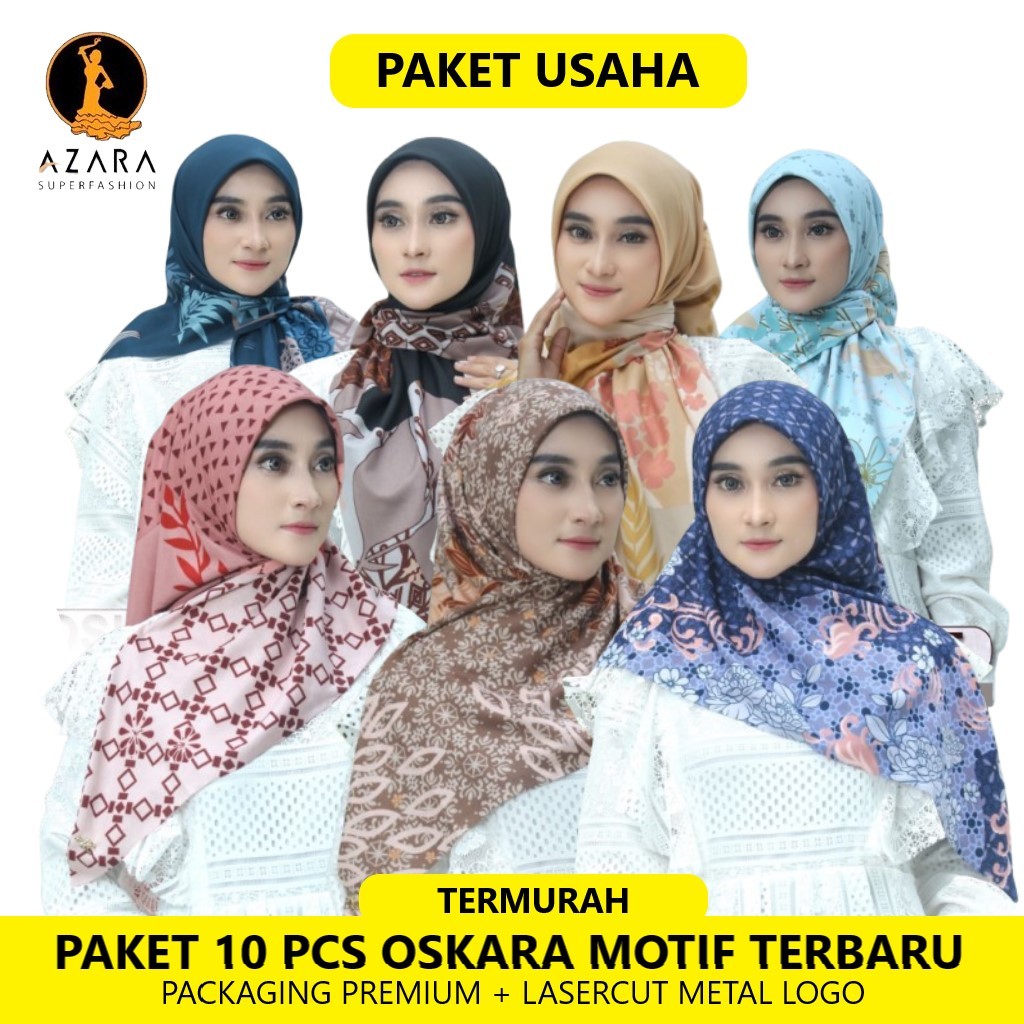Jual Paket Usaha 10 Pcs Hijab Segi Empat Voal Azara Oskara Motif Laser ...