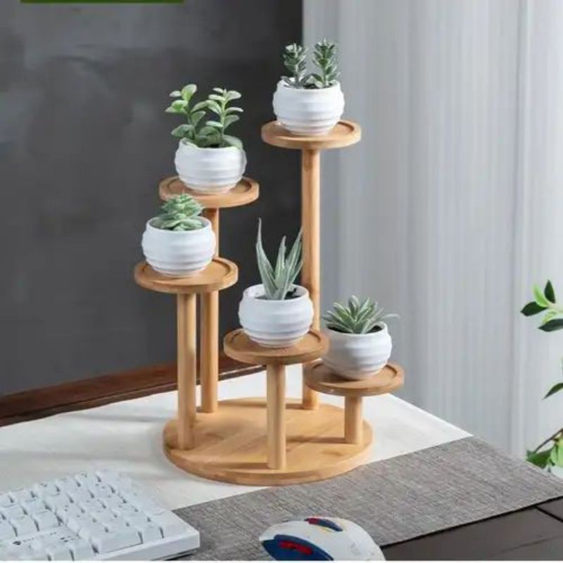Jual Rak display bunga sekulen lingkaran 5 tingkat natural kayu jati ...