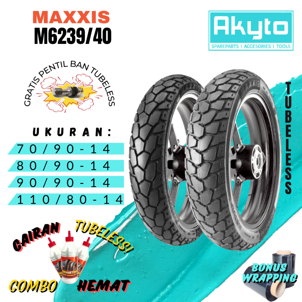 Jual BAN MAXXIS M6239/M6240 TUBELESS BAN MOTOR RING 14 FREE PENTIL ...