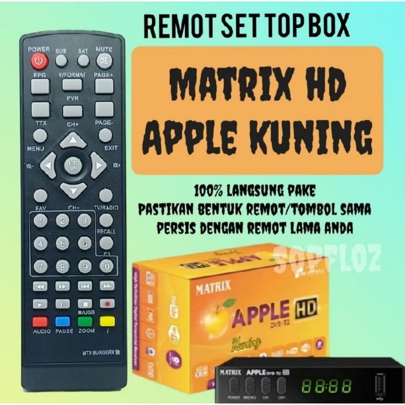 Jual REMOTE STB MATRIX APPLE KUNING TANPA SETTING | Shopee Indonesia