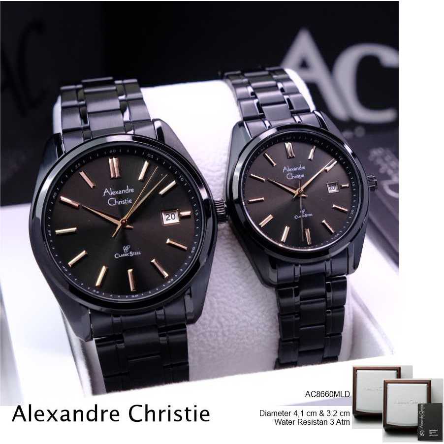 Jual Alexandre Christie original jam tangan couple rantai full black ac ...
