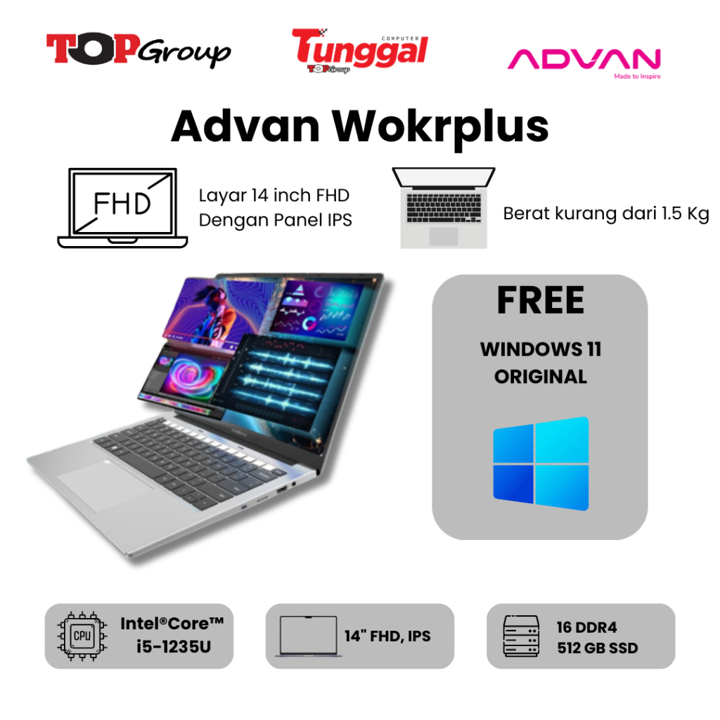 Jual Advan WORKPLUS Intel Core i5 1235U 16GB 512GB Windows 11 | Shopee ...