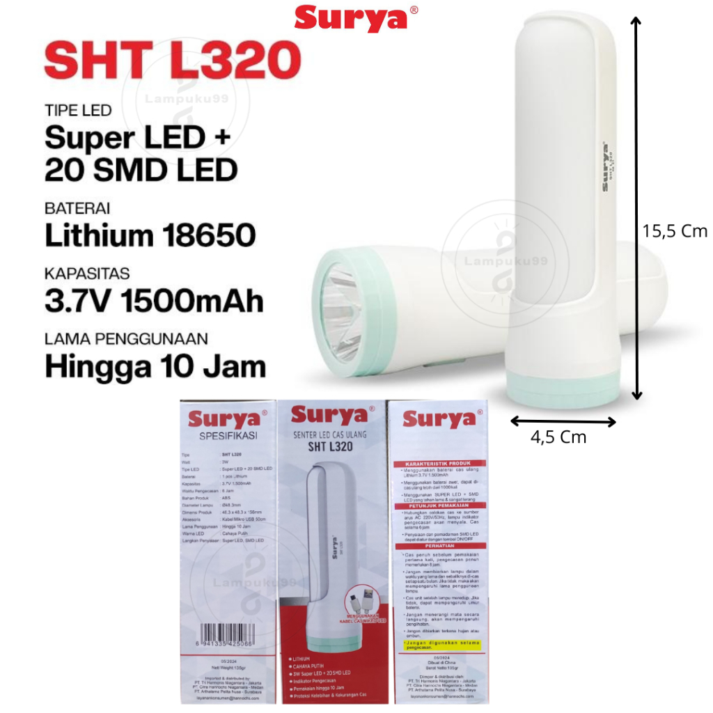Jual Surya Lampu Senter LED SHT L320 Emergency Rechargeable | Shopee Indonesia
