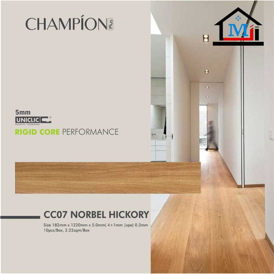 Jual spc flooring champion CC07 Norbel hickory lantai motif kayu sistem ...