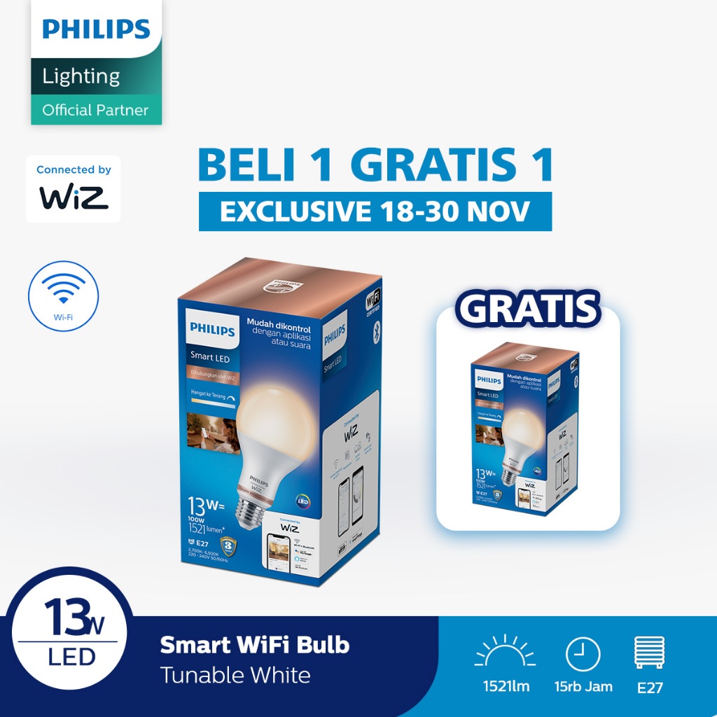 Jual Paket Philips Beli 1 Gratis 1 Philips Smart WiFi LED 13W With Bluetooth - Tunable White ...