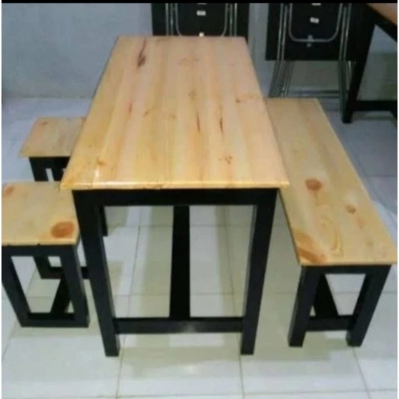 Jual meja makan cafe restoo + 2 kursi kecil + 1 kursi panjang | Shopee ...