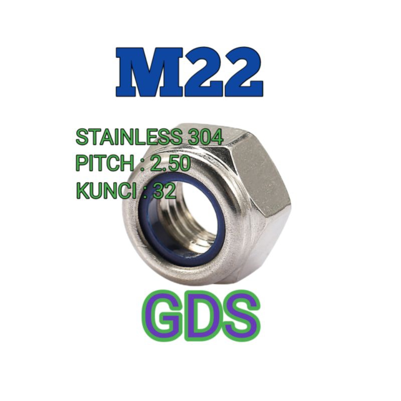 Jual Mur Nylon M22 Kunci 32 Stainless 304 / Lock Nut Stainless 304 ...