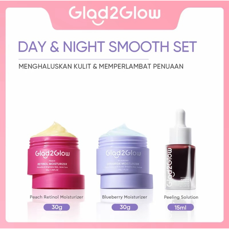Jual [PROMO 3in1] Glad2Glow Serum AHA BHA Peeling Solution + Retinol Moisturizer + Blueberry ...