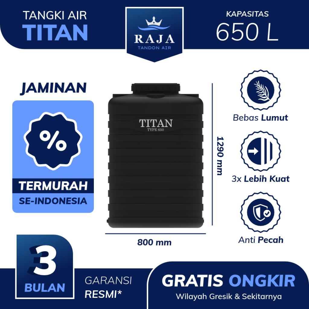 Jual Tangki Toren Tandon air Titan Blow 650 Liter Tidak Berbau Higienis ...