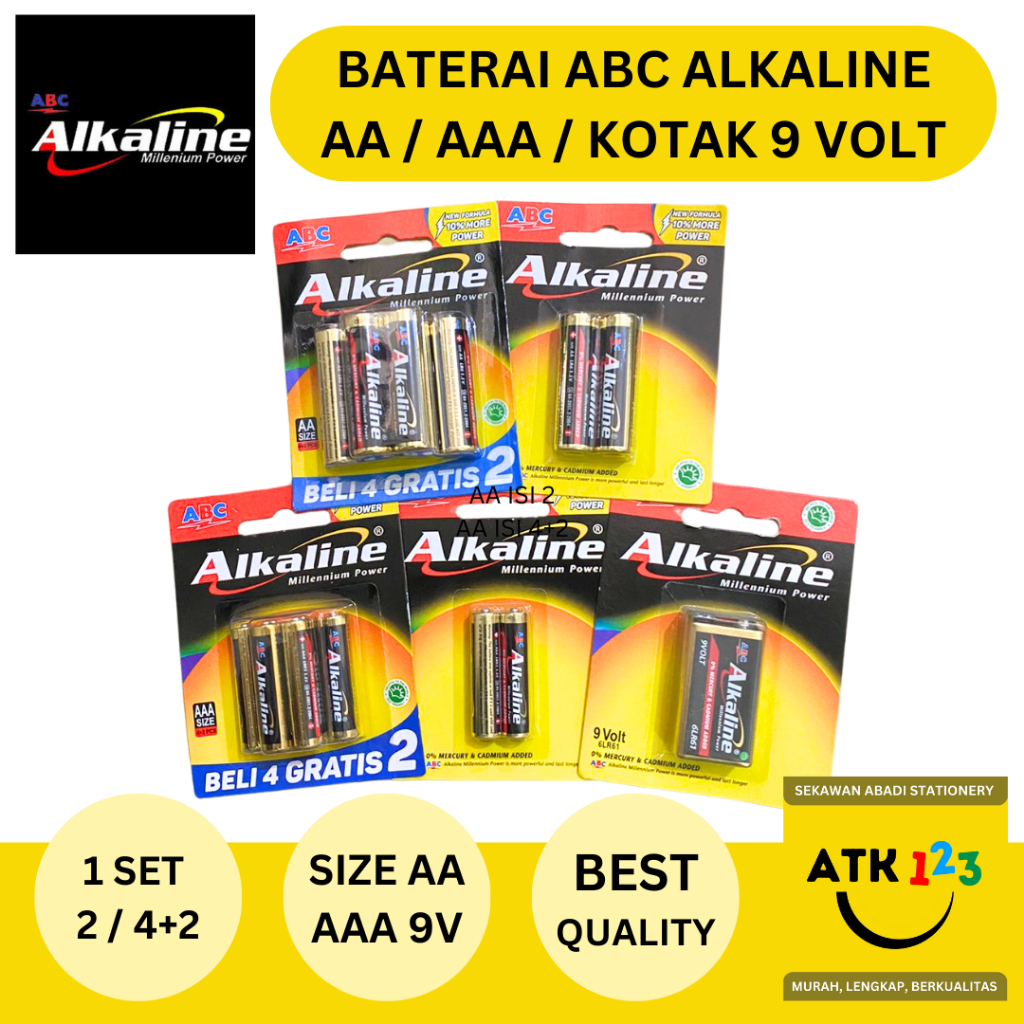 Jual Baterai Alkaline / battery Alkaline ABC AA A2 ( isi 2 / isi 4+2 ) / Kotak 9V | Shopee Indonesia