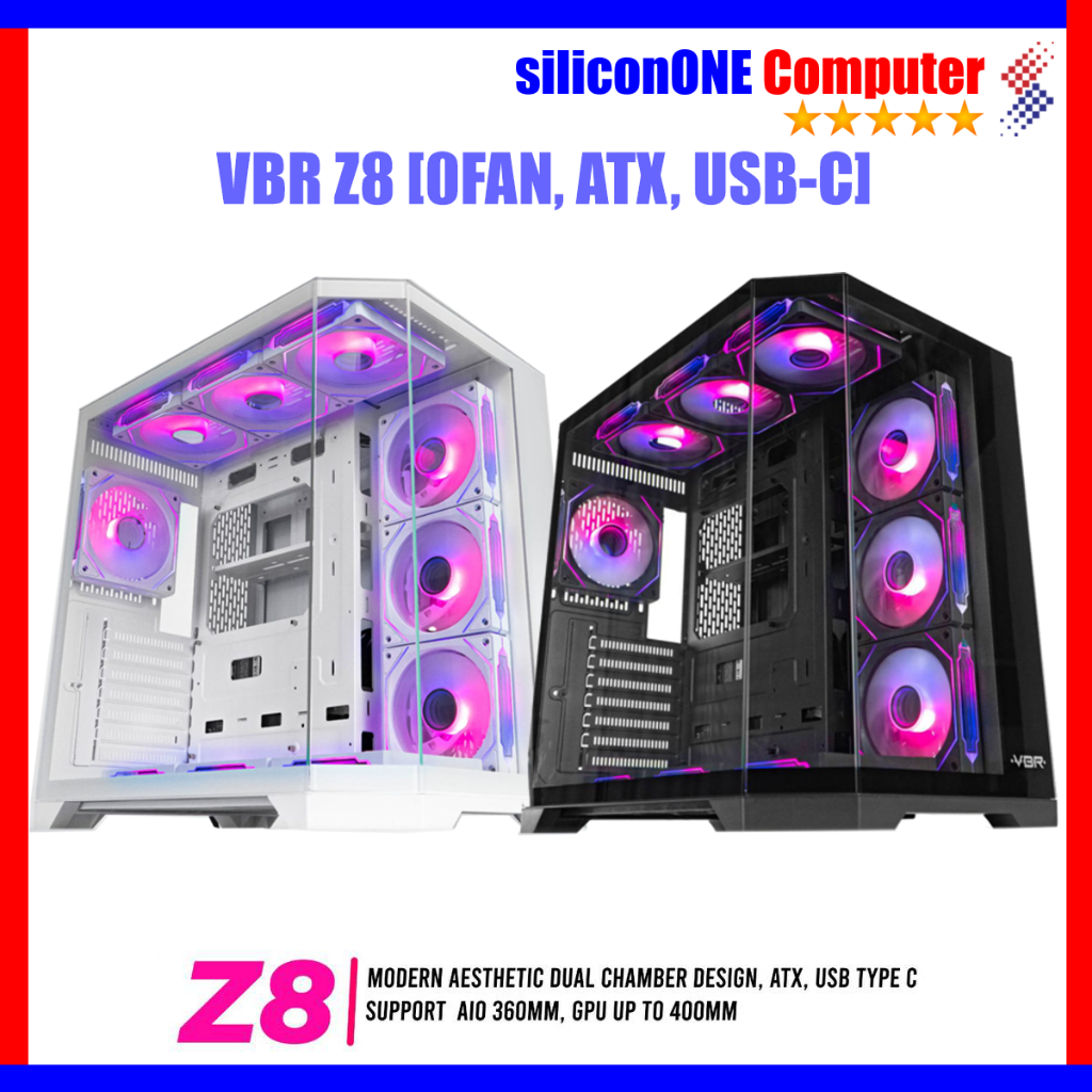 Jual VBR Z8 Z-8 [0FAN, ATX,USB-C] Black / White Dual Chamber Casing Gaming | Shopee Indonesia