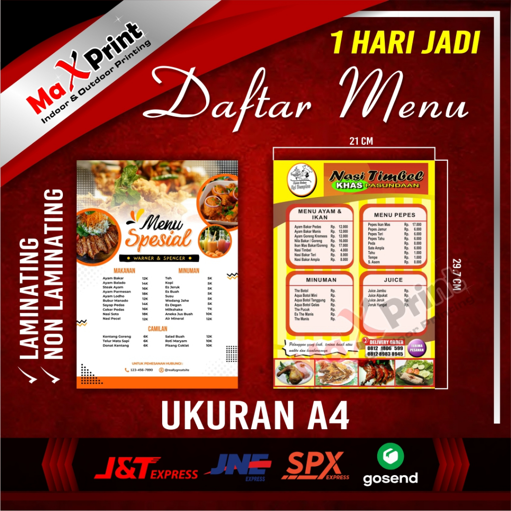 Jual DAFTAR MENU / LAMINATING / BROSUR / LEAFLET / POSTER / A4 | Shopee Indonesia