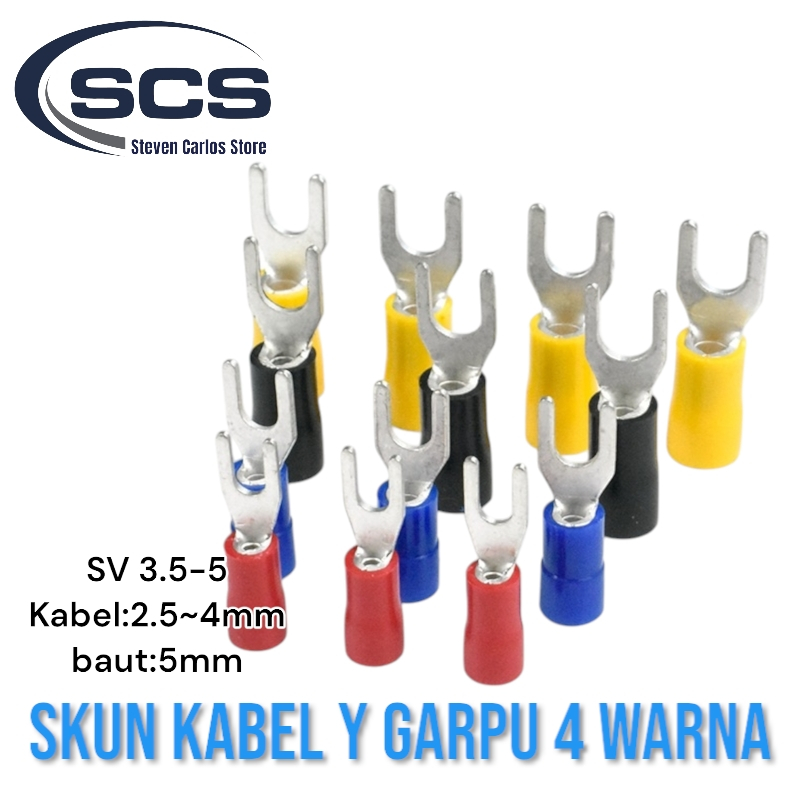 Jual Skun kabel Y Garpu SV 3.5-5 Baut 5mm Kabel 2.5~4mm 1Pack isi 100Pcs | Shopee Indonesia
