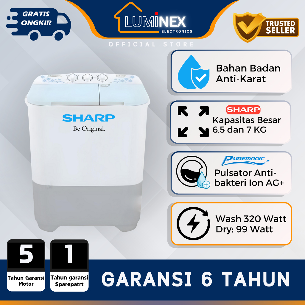 Jual Mesin cuci 2 Tabung Twin Tub SHARP ES-T80/70MW | Shopee Indonesia