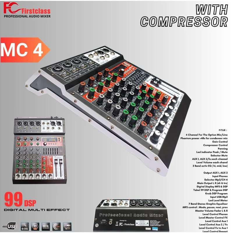 Jual mixer audio firstclass mc4 original 4 channel bluetooth firstclass MC 4 with compressor ...