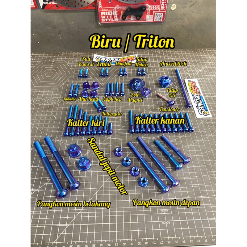 Jual BAUT TITANIUM FULL SET MESIN TIGER GL MP GL100 CB BAUT TITANIUM BIRU / TRITON ORIGINAL GR5 ...
