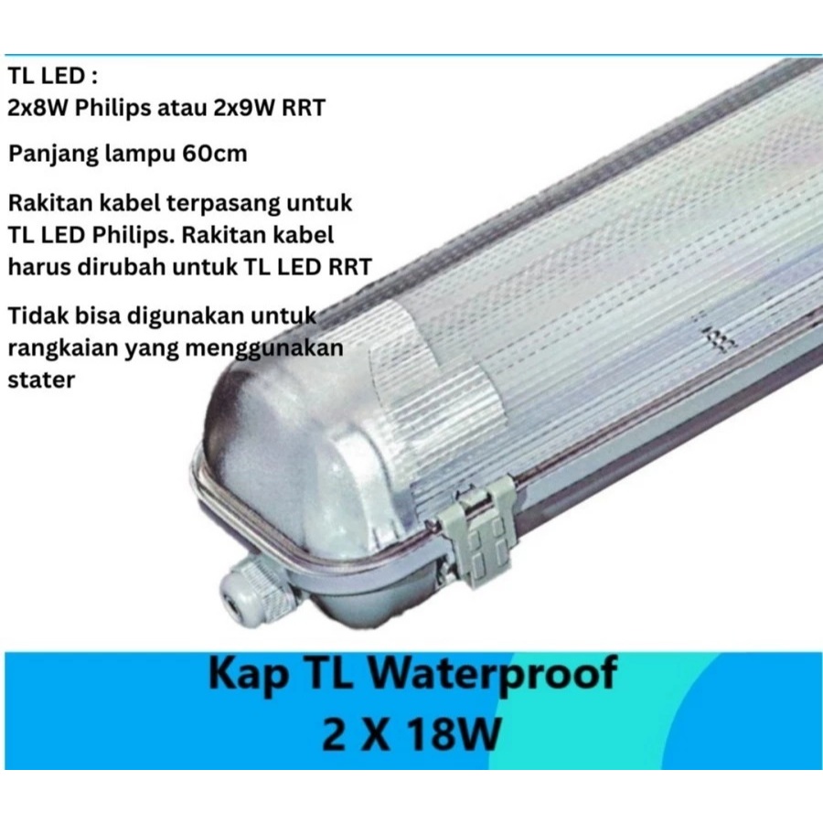 Jual [JUAL RUGI] Kap Lampu Philips 2x18 2x18W TL LED 2x8W IP65 / Cover ...