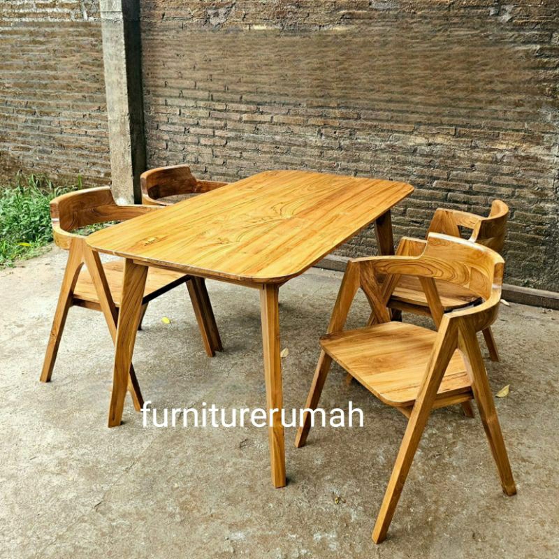 Jual meja makan jati kursi 4 minimalis, meja makan 4 kursi kayu jati jepara | Shopee Indonesia