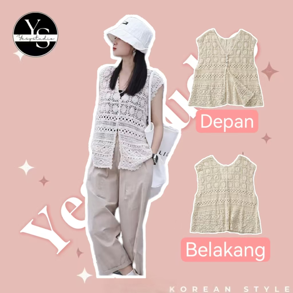 Jual BIGSIZE VEST RAJUT RETRO V-NECK ROMPI WANITA | Shopee Indonesia