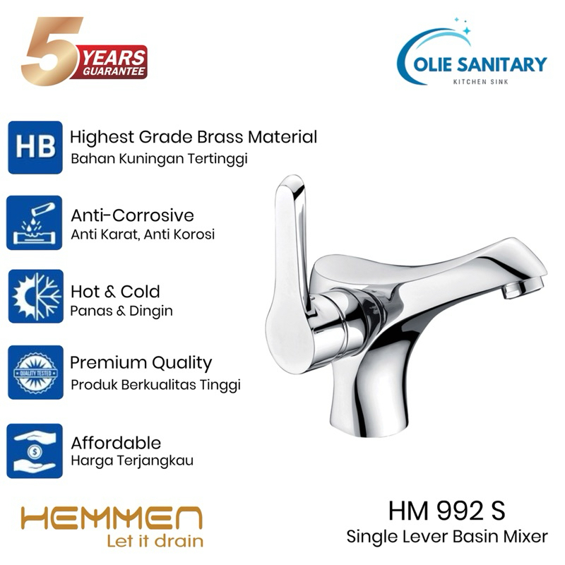 Jual Hemmen HM 992 S Keran Mixer Wastafel Cuci Tangan Panas Dingin Kran ...