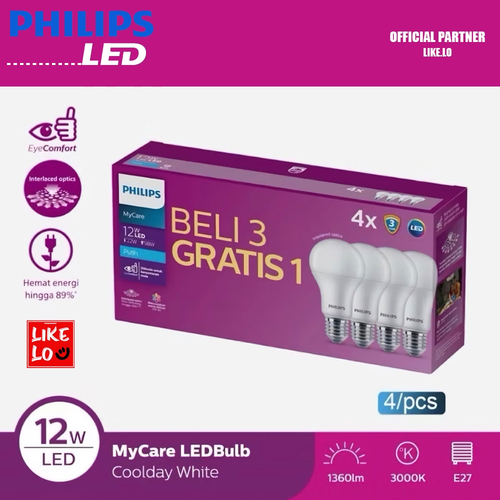 Jual Lampu Philips LED 12 WAT Beli 3 Gratis 1 [ORIGINAL] | Shopee Indonesia