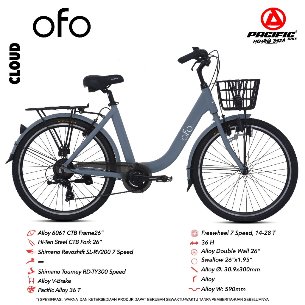 Jual SEPEDA MINI CTB 26 PACIFIC OFO 7 SPEED | Shopee Indonesia