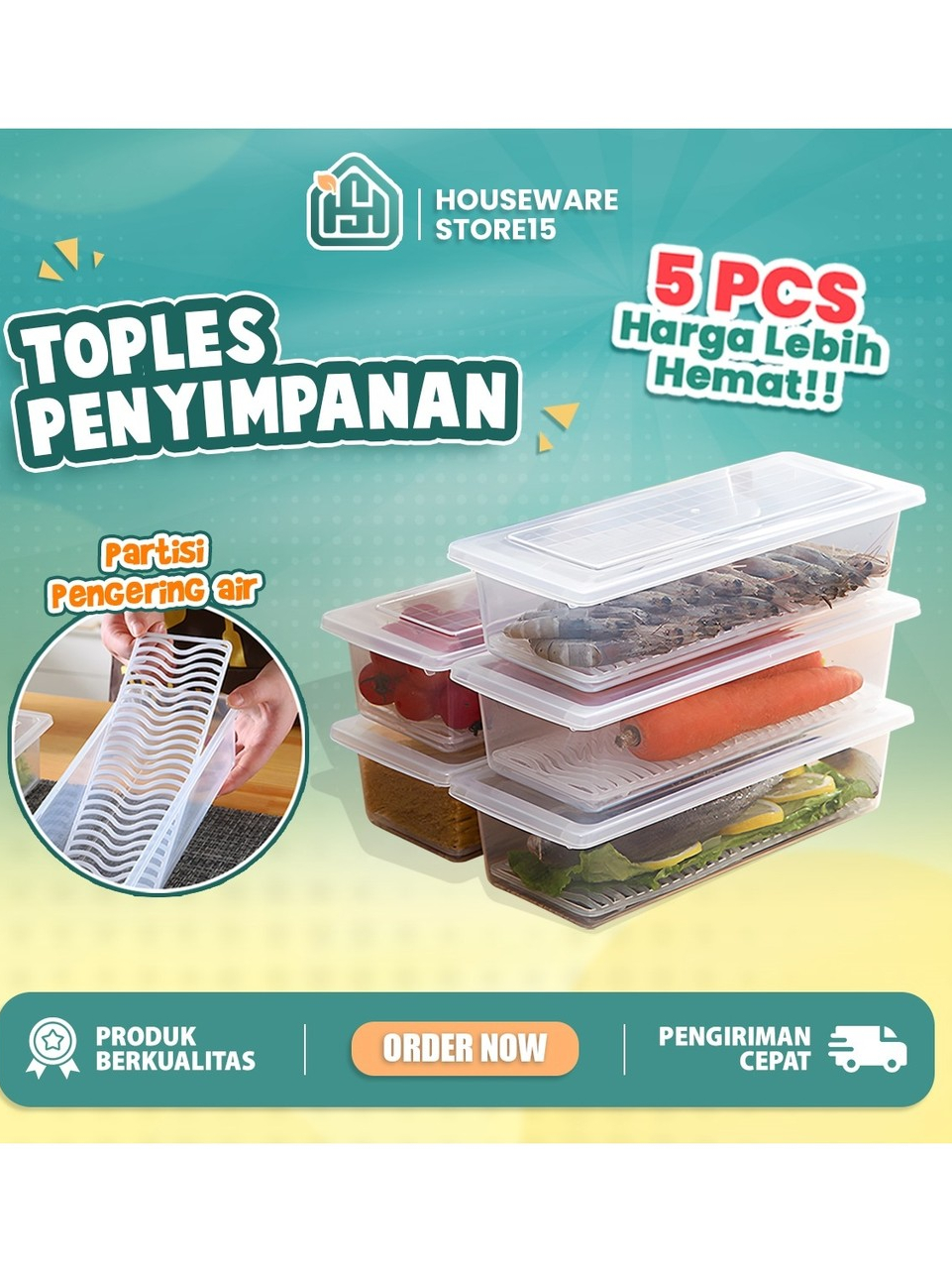 Jual (SET ISI 5) Toples Panjang Serbaguna / Wadah Penyimpanan Sayur ...