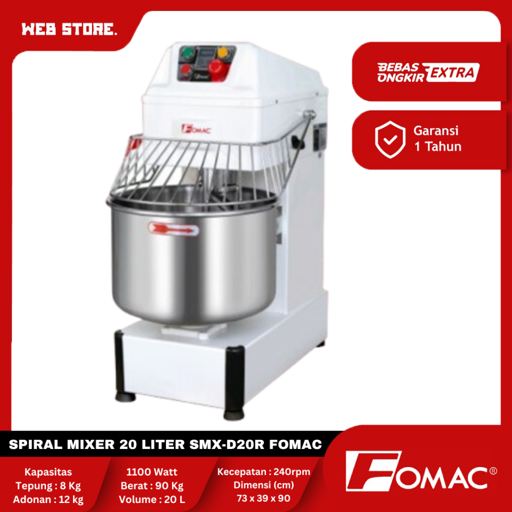 Jual Mesin Spiral Mixer Pengaduk Adonan Roti Pizza 20 Liter SMX-D20R FOMAC | Shopee Indonesia