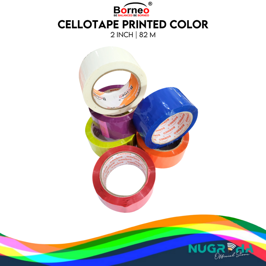 Jual Lakban BORNEO 2 Inch Warna OPP plastik selotip merah biru kuning putih hijau ungu 2 inchi ...