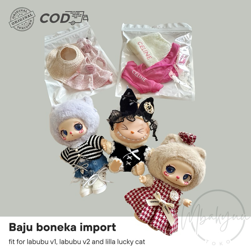 Jual Baju labubu macaron V1, labubu habe a seat V2, Lilla Lucky Cat ...