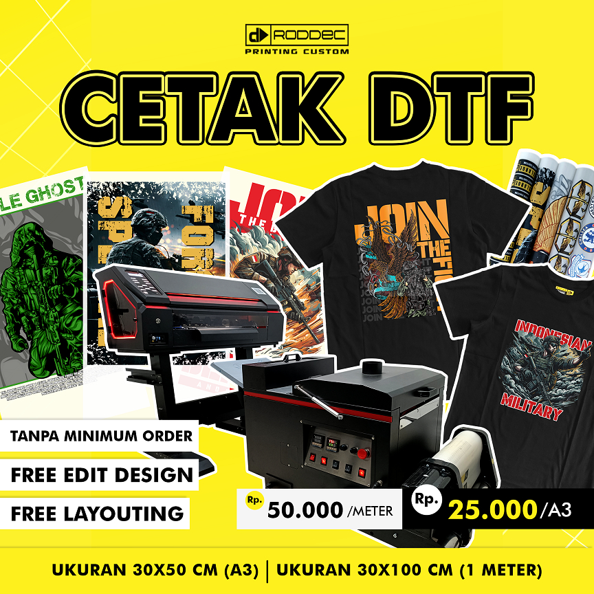 Jual CETAK Sablon Digital DTF METERAN | Sablon Siap Press Setrika | Roddec DTF | Shopee Indonesia