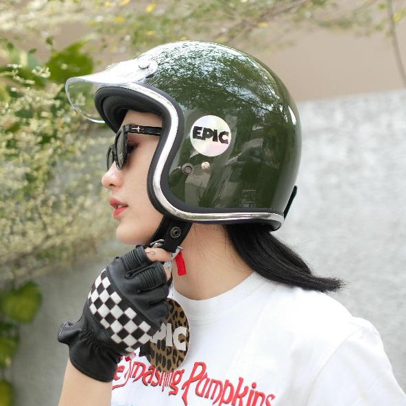 Jual Epic Veil Helmet Open Face Basic Vespa Green Glossy List Chrome ...
