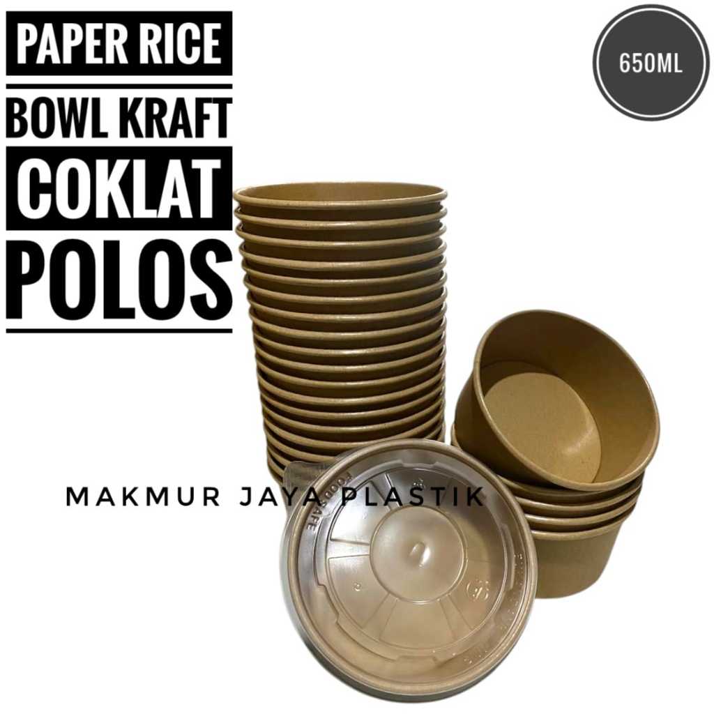 Jual Paper rice bowl kraft cokelat polos ukuran 650 ml isi 25 pc ...