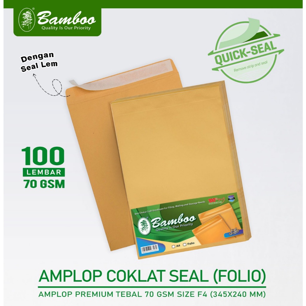 Jual Bamboo Amplop Coklat Folio dengan Seal Lem ( isi 100 Lembar ...